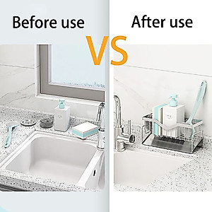 Kitchen Sink Caddy Sponge Holder for Kitchen Sink, Quick Draining, SUS 304 Stainless Steel Sponge Organizer, Basket for Cleaning and Scrub Tool, Kitchen Sink Brush Caddy Holder