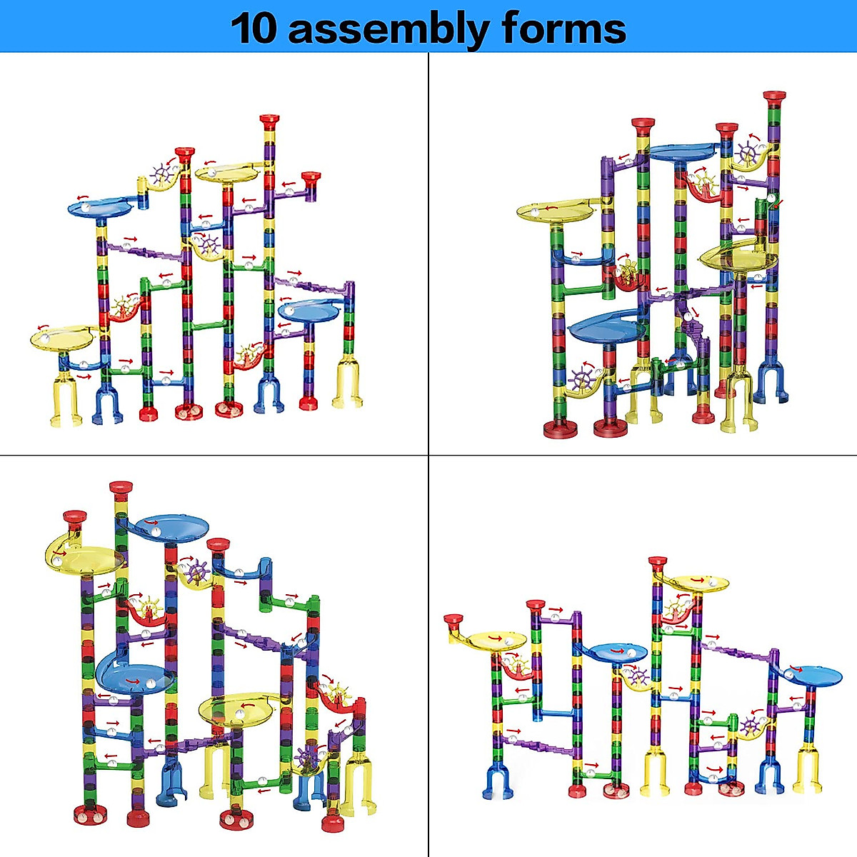 FUN LITTLE TOYS 154PCS Marble Run Set Toys for Kids, Gravity Marbles Maze Tower Building Blocks 98 Plastic Pieces 56 Glass Marbles, Marble Race Track Rolling Game, Educational Learning STEM Toy Gift