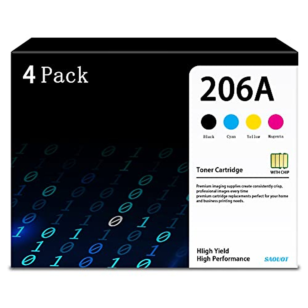 206A Black, Cyan, Yellow, Magenta, 4 Pack High-Yield Toner Cartridge (with Chip) | Compatible Replacement for HP Color Pro M255, Color Pro MFP M282, M283 Series | W2110A W2111A W2112A W2113A