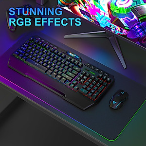 NPET K32 Wireless Gaming Keyboard RGB with Wrist Rest - Long-Lasting Rechargeable Battery - Quick and Quiet Typing - Water Resistant Backlit Wireless Keyboard for PC PS5 PS4 Xbox One Mac - Black