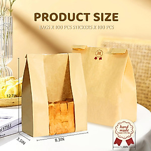 Bread Bags for Homemade Bread 25PCS Paper Bread Bags for Sourdough Large Bakery Bags with Window for Baked Food Packaging Storage Gift Giving Includes 25PCS Label Seal Stickers 13.7x8.3x3.5in