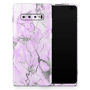DesignSkinz Purple Marble & Digital Silver Foil V8 Protective Vinyl Decal Wrap Skin Cover Compatible with The Samsung Galaxy S20 (Screen Trim & Back Glass Skin)