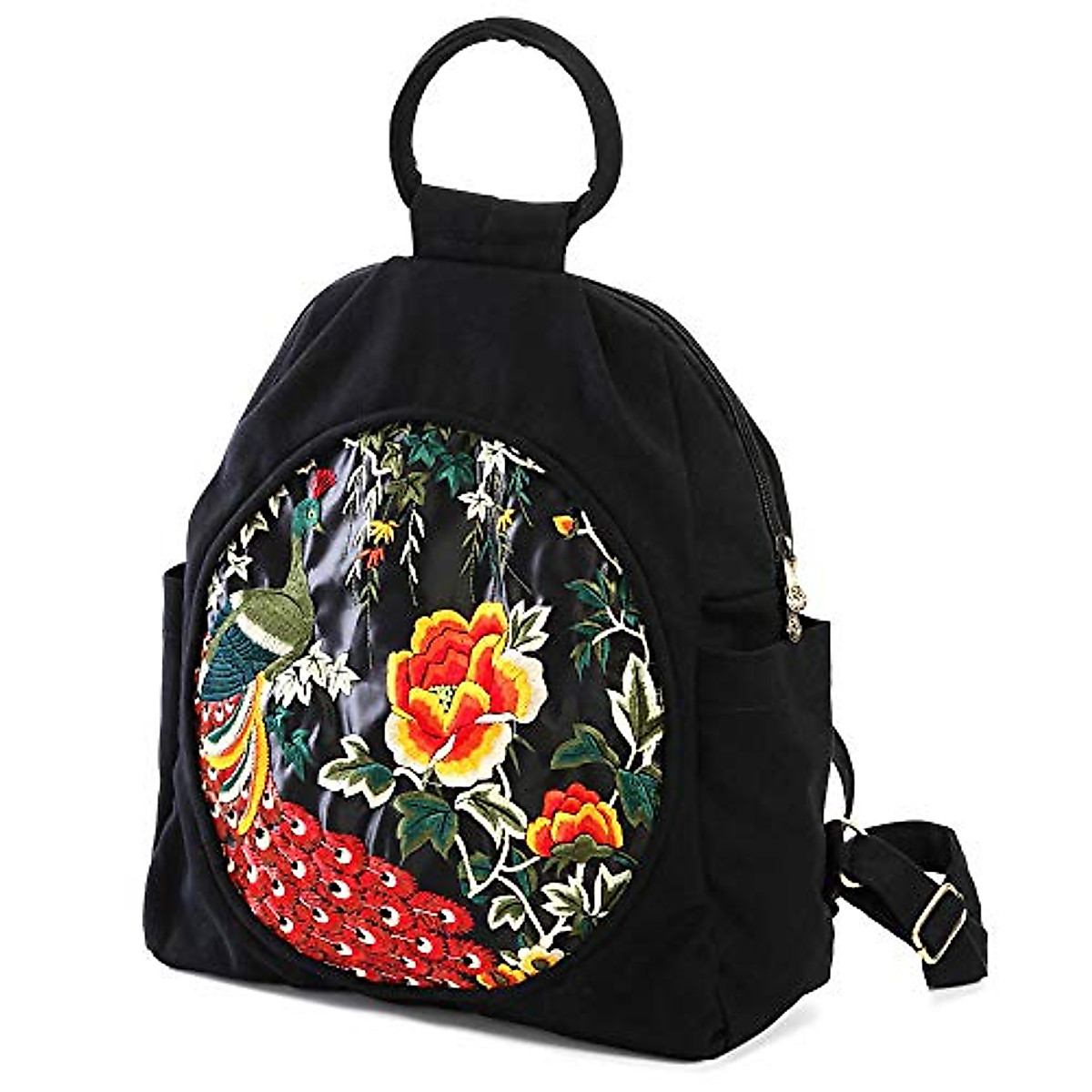 Jursccu Women Casual Backpack Fashion Vintag Embroidered Backpack, Travel Backpack Canvas Shoulder Bag Handbag