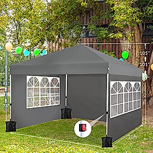 10x10 Pop Up Canopy with Sidewalls, Ez Up Canopy, Portable Instant Canopy, Outdoor Canopy Event Tent, Waterproof Vendor Canopy, Tents for Parties, Wedding, Camping,Grey