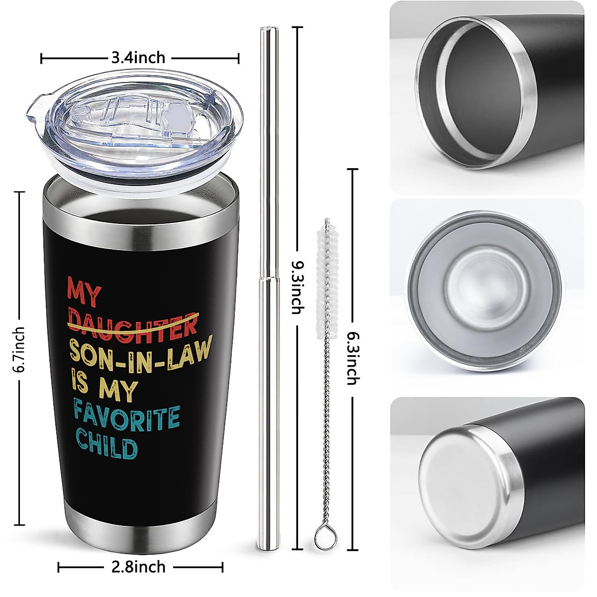 qynspngs Gifts for Father/Mother In Law From Son In Law, Funny Father's Day gifts Christmas Gift for Father/Mother In Law, 20 oz Dad/Mom Tumbler with lid and straw