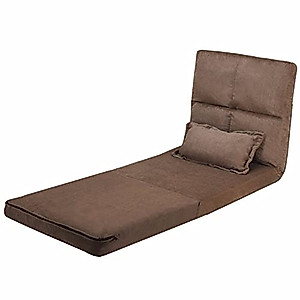 Walnut Fold Down Chair Flip Out Lounger Convertible Sleeper Couch Futon Bed w/Pillow Bedroom Furniture