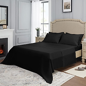 YIYEA Full Sheet Set, Luxury 1800TC Hotel Quality Double Brushed Microfiber Bed Sheets for Full Size Bed, Extra Soft, Deep Pocket, Shrinkage and Fade Resistant, 4PC (Full, Black)