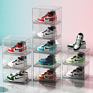 MMBABY 12 Pack Shoe Storage Box Collapsible Shoe Box Clear Plastic Stackable Shoe Organizer Shoe Cabinet