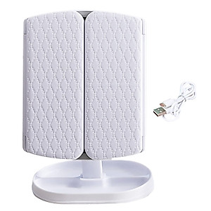 1 Set LED Vanity Mirror Adjustable Clear Desktop 3-Sided Folding Makeup Mirror with Light Daily Use White