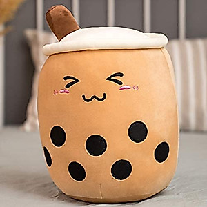 VHYHCY Cute Stuffed Boba Plush Bubble Tea Plushie Pillow Milk Tea Cup Pillow Food Plush, Soft Kawaii Hugging Milk Tea Plush Toy for Kids(Closed Eyes, 9.4 inch)