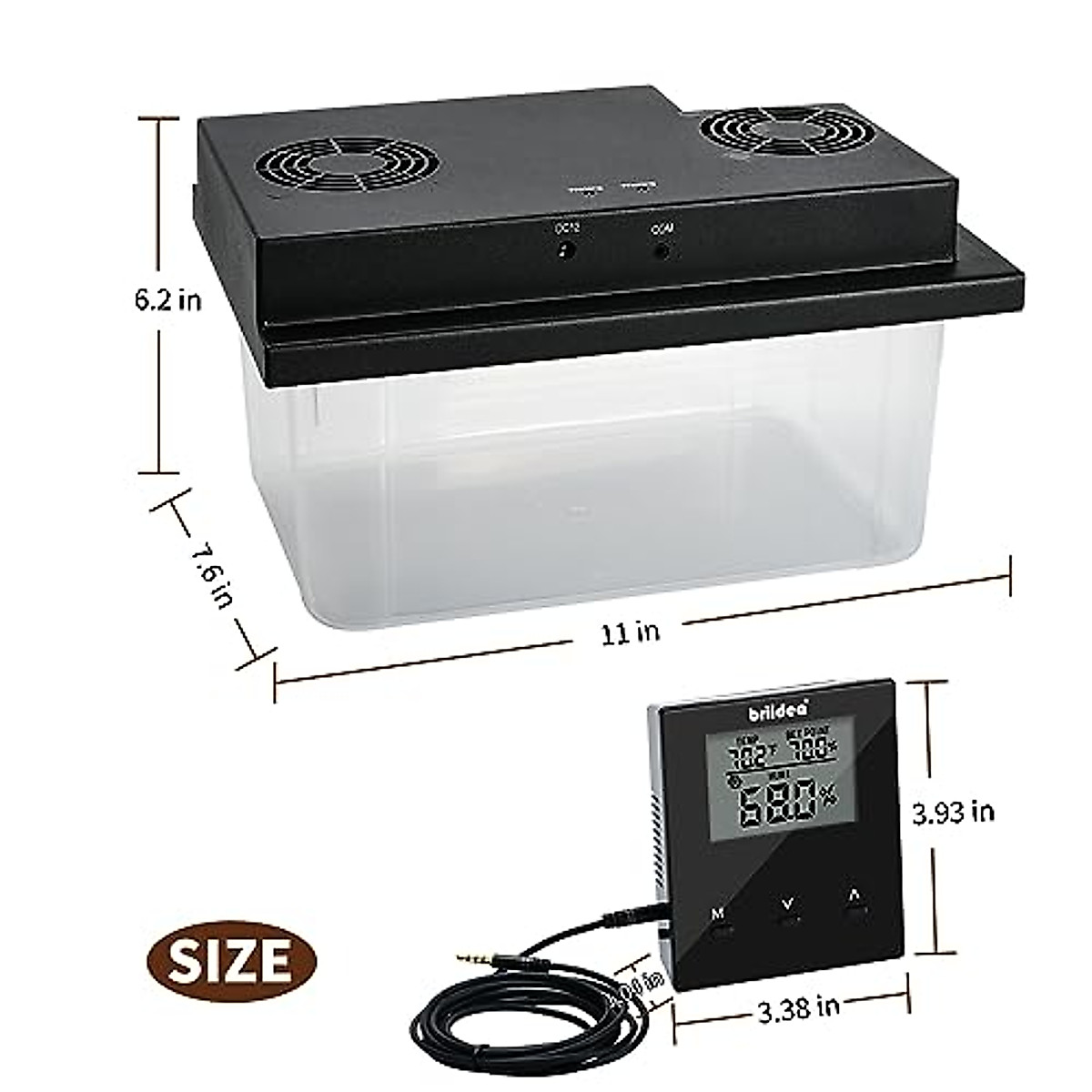 Briidea Electric Humidifiers for Cabinet (10-50 Cubic Ft.), 60% RH~80% RH Humidity Setting Values, Perfect Monitoring Temperature and Humidity, 12V Adapter Power Supply