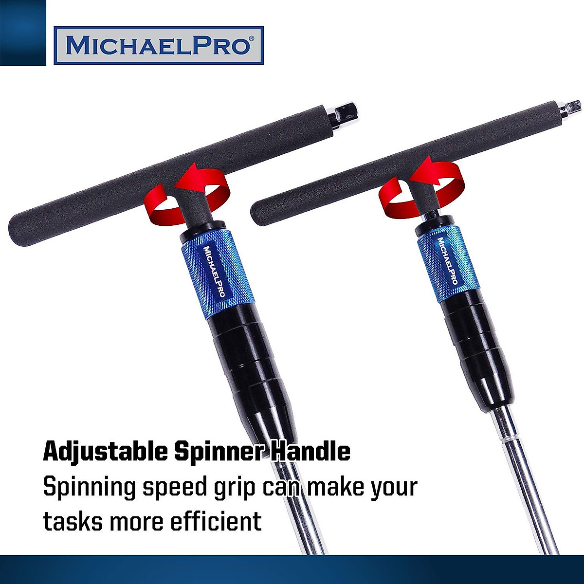 MichaelPro Adjustable T Handle Speed Wrench Set for 1/4 and 3/8 Inch Drive, Speed Handle T Wrench with 2-Way Square Drive Design, 3 Grip Positions, Patented Spinner Handle Socket Wrench (2-Piece)