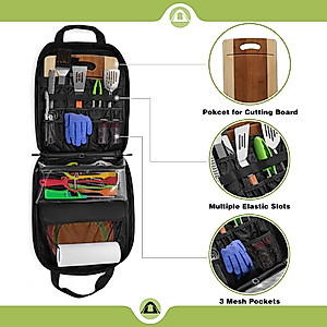 HODRANT Hanging Camp Utensil Organizer with Towel Paper Holder, Portable Camping Kitchen Cookware Bag for Knives, Forks, Spoons & More, Outdoor Cooking Tools Storage Box for Travel & Hiking, Bag Only