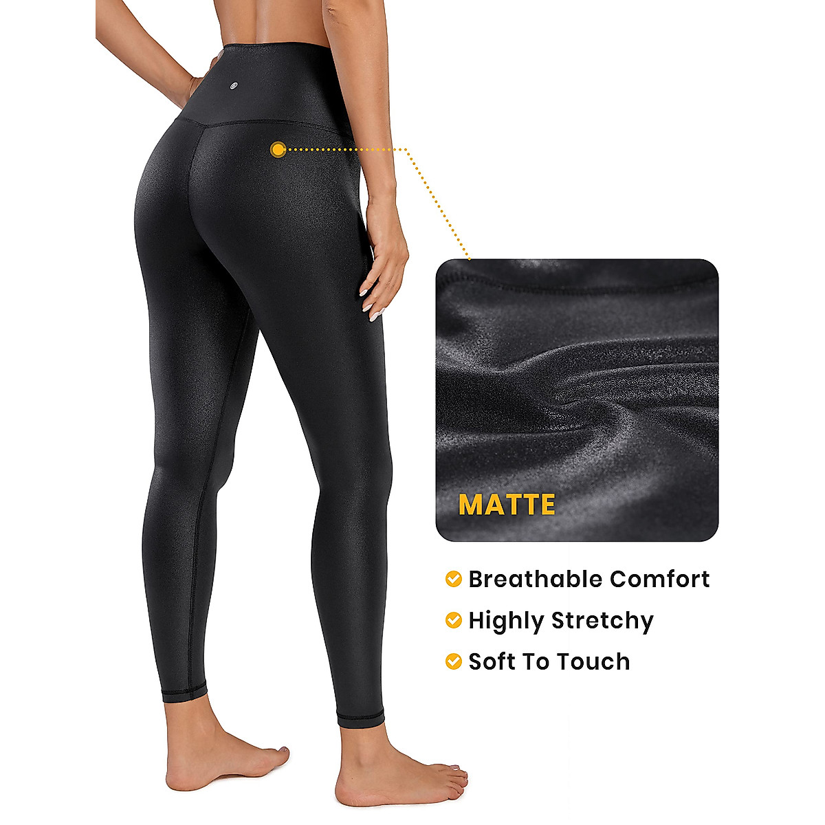 CRZ YOGA Butterluxe Matte Faux Leather Leggings for Women 25" - High Waisted Stretch Ankle Leather Pants Pleather Tights Faux Leather Black X-Small