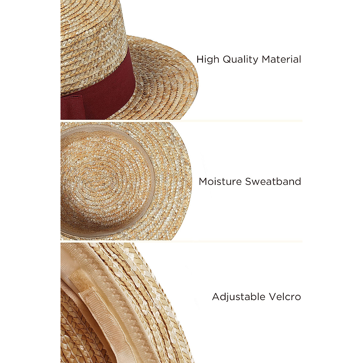 BABEYOND Men's 1920s Brim Boater Hat Gatsby Straw Hat 20s Costume Accessories Wine Red