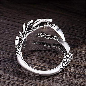Dragon Claw Ring Silver Ouroboros Snake Serpent Cobra Game of Thrones GOT Medieval Steampunk Stainless Steel Leviathan Poseidon Coiled Dragon Sea Beach Mayan (Dragon Claw) (9)