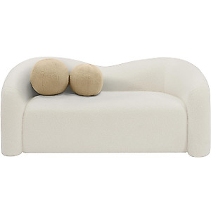 Meridian Furniture 186Cream-L Kali Collection Modern | Contemporary Loveseat with Soft Cream Faux Shearling Teddy Fabric, Curved Back, 62" W x 33" D x 27" H, Cream