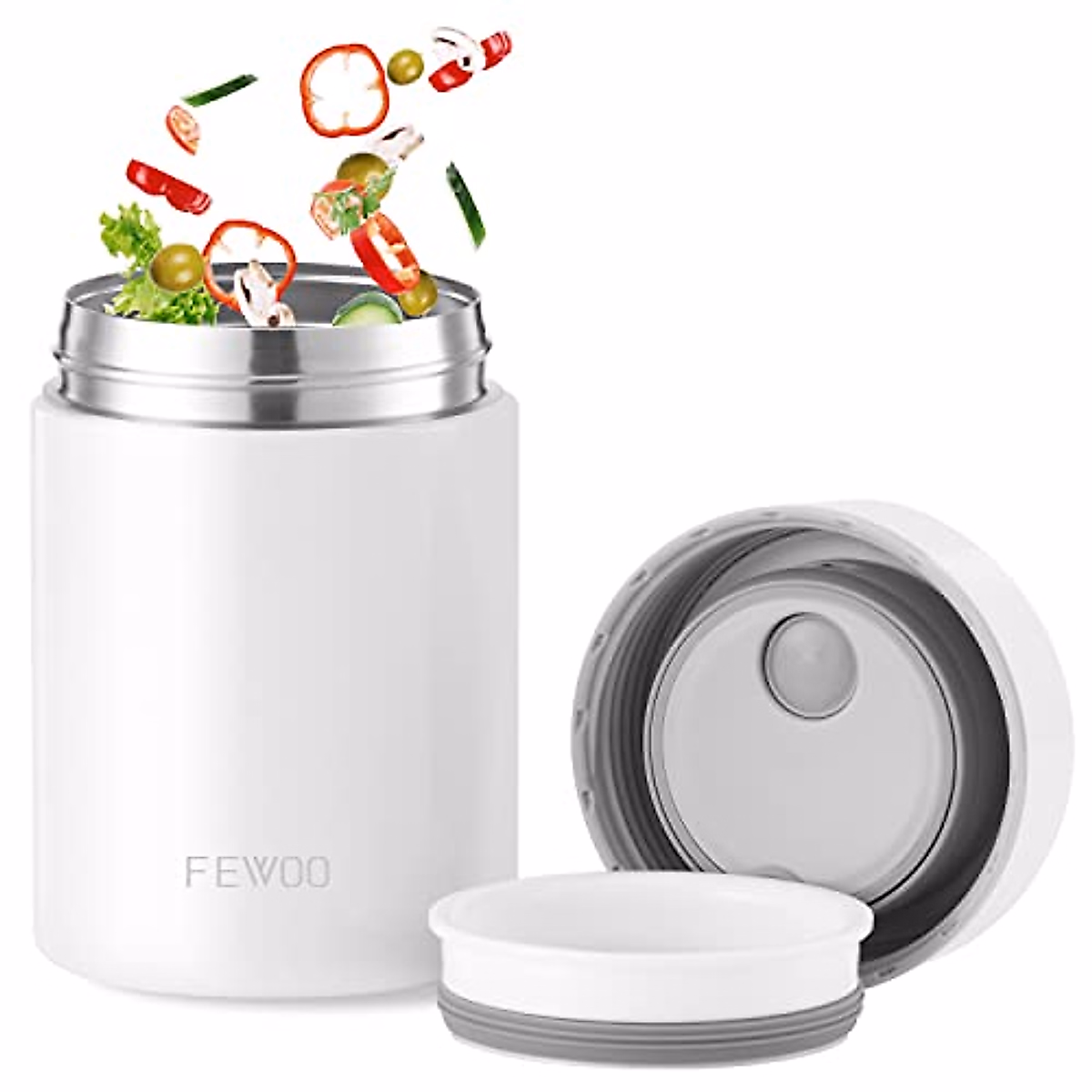 FEWOO Soup Thermos,Food Container for Hot Cold Food, Vacuum Insulated Stainless Steel Lunch Box for Kids Adult,Leak Proof Food Jar for School Office Picnic Travel Outdoors (White 13.5oz)