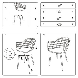 CangLong Modern Metal Legs Easily Assemble Mid Century Molded Plastic Shell Arm Hollow Out Chair for Living, Bedroom, Kitchen, Dining, Waiting Room, Set of 2,Grey