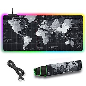 Roxooze Gaming Mouse Pad,Extra Large RGB Mouse Pad with Non-slip Rubber Base，Extended XL Led Desk Mat Ultra Smooth Surface Waterproof for Computer Laptop Home PC Gamer 35.43 x 15.75inch(World Map)