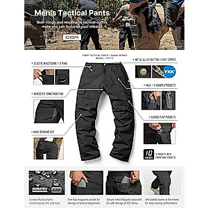 CQR Men's Tactical Pants, Water Resistant Ripstop Cargo Pants, Lightweight EDC Work Hiking Pants, Outdoor Apparel, Duratex Black, 46W x 30L