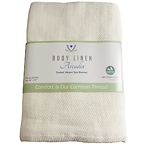 Body Linen Organic Cotton Basket Weave Massage Table Blanket, 100% Organic Cotton, 66 by 90 Inches, Pleasant Cream Color. Warm, Soft and Eco-Friendly - 1 Pack
