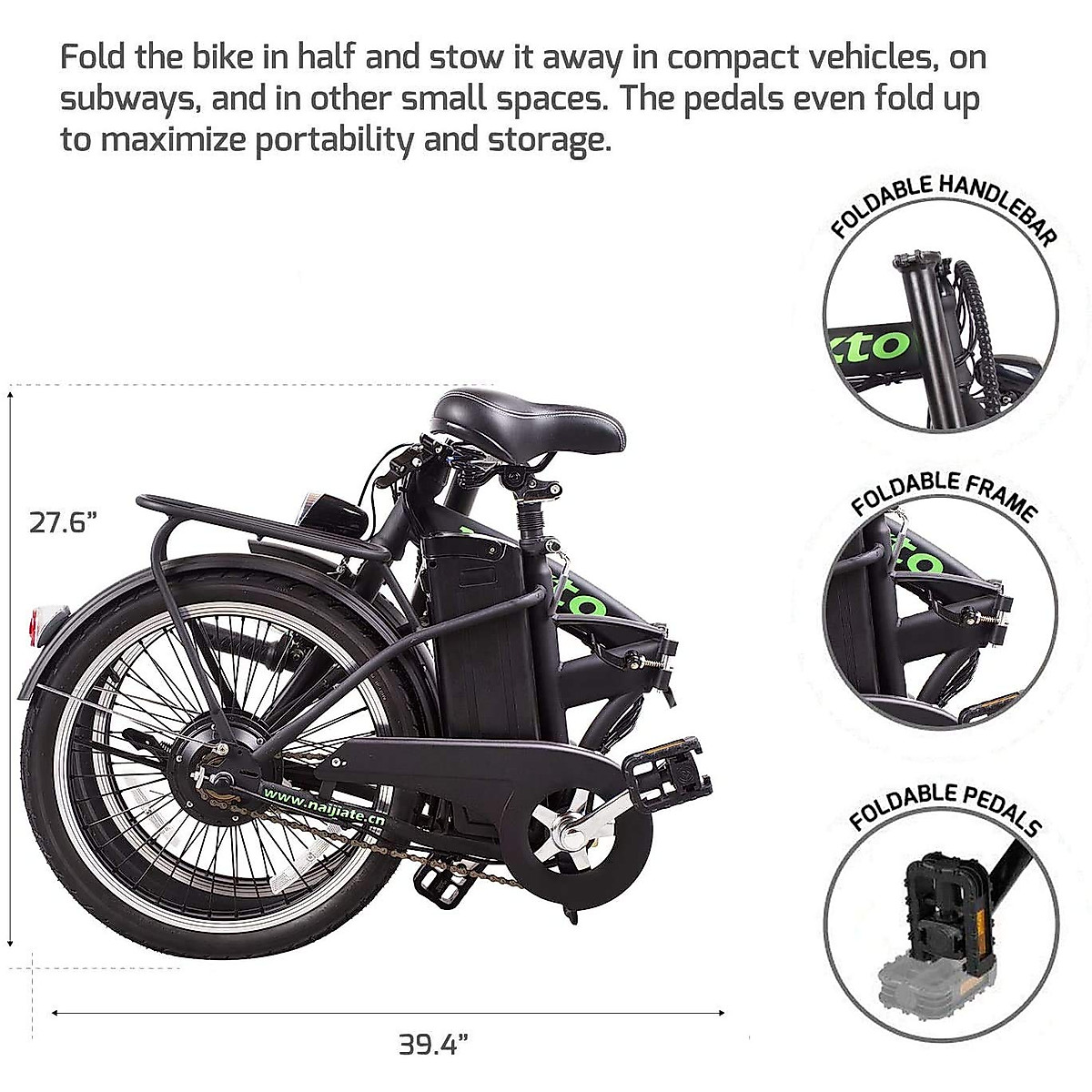 NAKTO Electric Bike Electric City Ebike for Adults 250 Assisted Electric Bicycle Sport Mountain Bicycle with 36V 10A Removable Lithium Battery ebike (BLACK, 20“ 250W EBIKE)