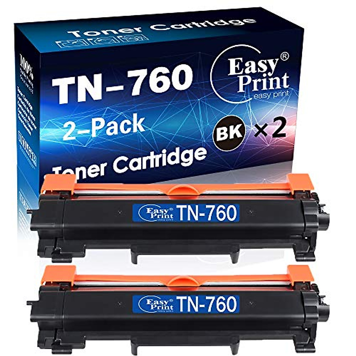 (2-Pack) Compatible TN-760 Toner Cartridge TN760 Used for Brother HL-L2350DW HL-L2395DW MFC-L2710DW MFC-L2750DWXL Printer, by EasyPrint