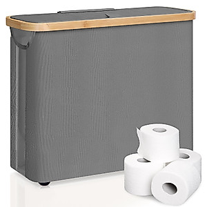 Foldable Toilet Paper Storage Basket with Lid and Handle for 12 Rolls, Waterproof Free Standing Toilet Paper Holder Stand, Bathroom Organizer Cabinet Container, Toilet Tissue Storage Bin for RV Closet