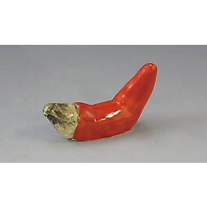 Kyo-yaki. Set of 5 Japanese chopstick spoon rest red pepper. Paper box. Ceramic.