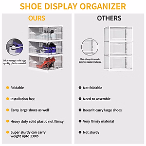 TIDYAVE Shoe Boxes Clear Plastic Stackable, Shoe Storage Organizer Boxes Easy Installation All in One Shoe Box with Doors 6 Tier Foldable Shoe Box Space Saving for Closet Entryway Containers Bins