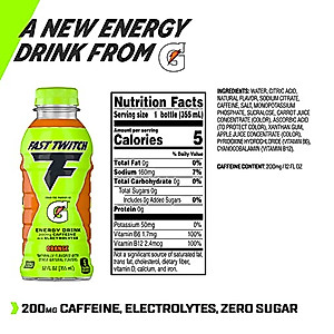 Fast Twitch Energy drink from Gatorade, Orange, 12oz Bottles, (12 Pack), 200mg Caffeine, Zero Sugar, Electrolytes