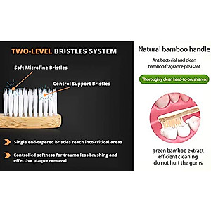 ECOPRO Kids Bamboo Toothbrush 10 Pack, Soft Bristles, Children's Toothbrushes Eco-Friendly Vegan Natural Wooden Handle Tooth Brush