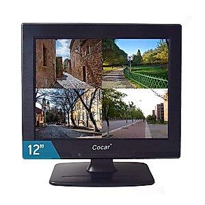 CCTV Monitor, 12 inch LCD Security Monitor HDMI VGA AV & BNC 4:3 HD Computer Monitor Display LCD Screen with 2 Built-in Speakers USB Drive Player for Home/Store Surveillance Camera STB PC