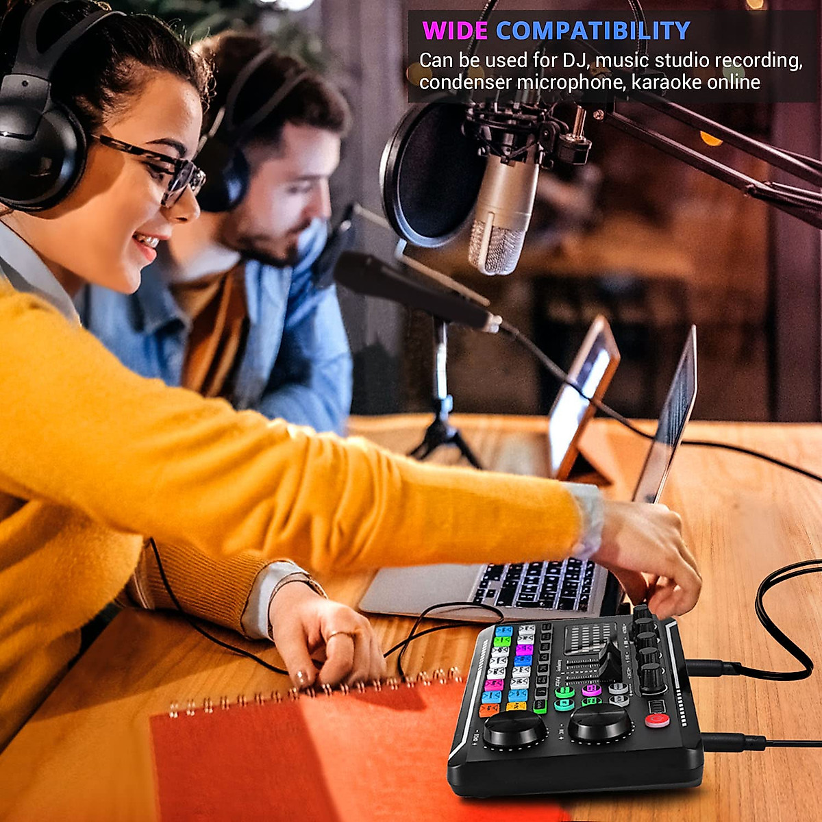 Facmogu F998 Live Sound Card Audio Mixer, Podcast Audio Interface with DJ Mixer Effects, Voice Changer with Sound Effects for Karaoke Tiktok YouTube Live Streaming Record Gaming