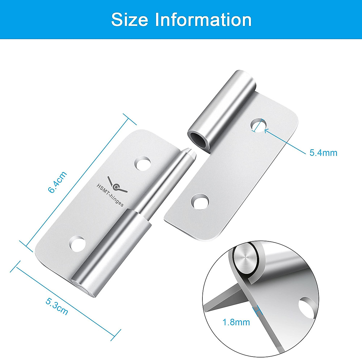 2.5 Inch Lift Off Hinges, 304 Stainless Steel Small Slip Joint Flag Hinges, Removable Hinges for Wooden Metal Doors, Cabinet Doors, Metal Boxes and More (Left Handed, 4 PCS)