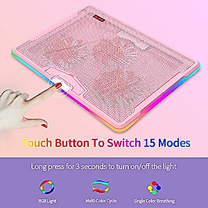 NACODEX Pink RGB Laptop Cooling Pad with 3 Quiet LED Fans and Touch Control for 15.6"-17" Laptop, Adjustable Comfortable Height Portable Cooler, Durable Pure Metal Panel (Pink)