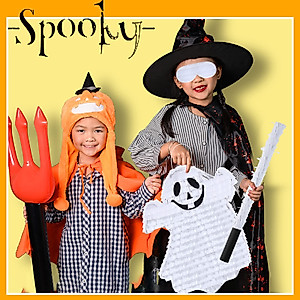 Halloween Ghost Piñata Spooky White Ghost Piñata with Stick and Blindfold Halloween Hanging Decoration Mexican Piñata for Kids Birthday Game Halloween Party Supplies