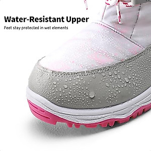 DREAM PAIRS Girls Snow Boots Warm Cozy Anti-Slip Lightweight Mid Calf Faux Fur Lining Winter Shoes for Little/Big Kids,Size 9 Toddler,Grey/Pink,Nordic