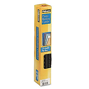 Fellowes 52322 Plastic Comb Bindings, 3/8-Inch Diameter, 55 Sheet Capacity, Black, 25 Combs/Pack