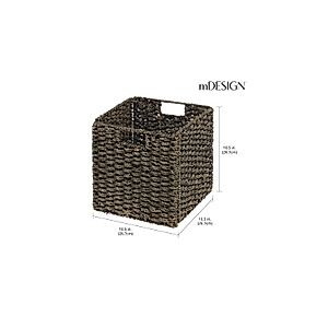 mDesign Seagrass Woven Cube Basket Organizer with Handles - Storage for Bedroom, Office, Living Room, Bathroom, Perfect for Cubby Storage Units - Hold Blankets, Magazines, Books - 4 Pack - Black Wash