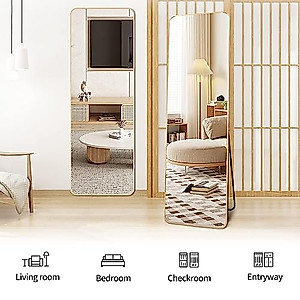 SNUGACE Full Length Mirror, Gold Frame Free Standing Mirror for Bedroom Dressing Mirror, 65 * 20IN