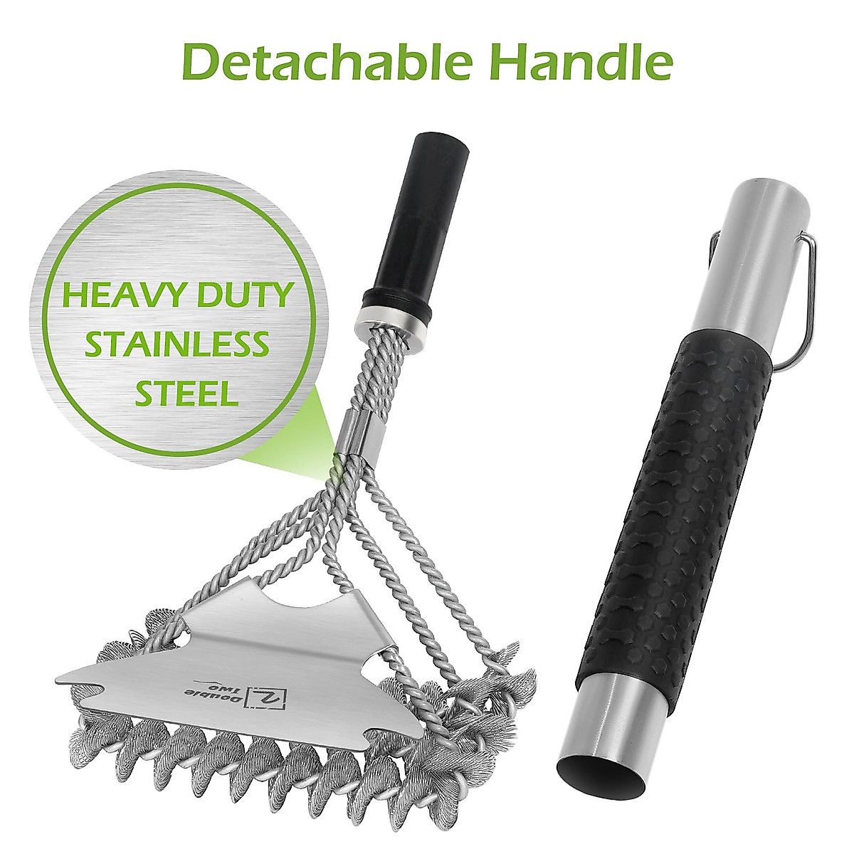 Double Two - Grill Brush with Scraper, Grill Brush for Outdoor Grill, No Bristle Grill Brush, Safe BBQ Grill Brush, Grill Cleaning Brush, BBQ Brush for Grill Cleaning, Barbecue Accessory