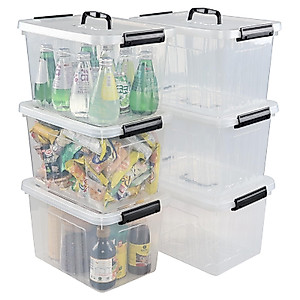 Ucake 12 Quart Plastic Storage Latch Box with Handle, Plastic Bin with Lid, 6 Pack