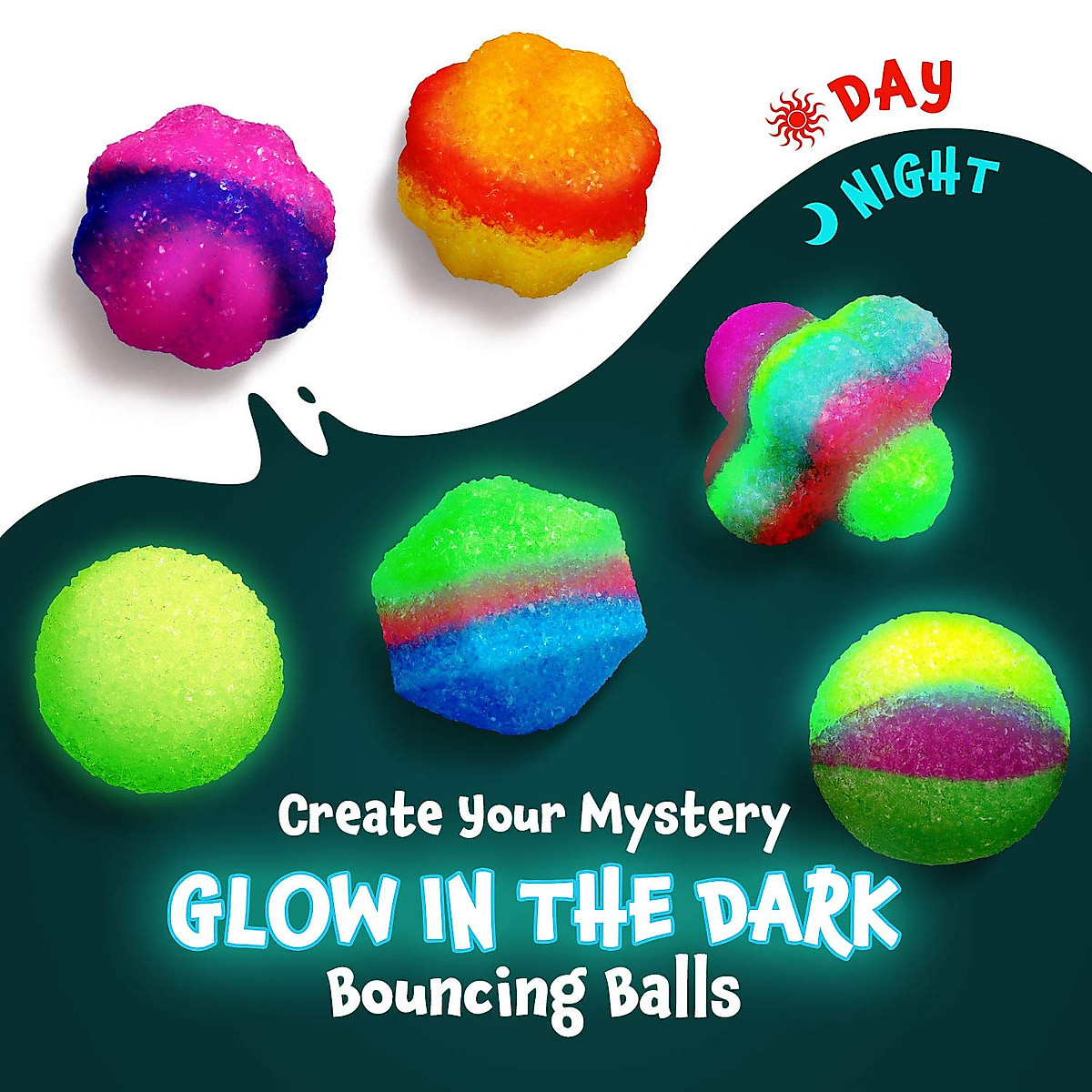 XXTOYS Make Your Own Bouncy Balls Craft Kit for Kids, Crystal Power Balls Glow Magic Balls, 12 Individual Kits, Science Birthday Party Favors, Fun DIY Arts and Crafts for Kids STEM Projects Gifts