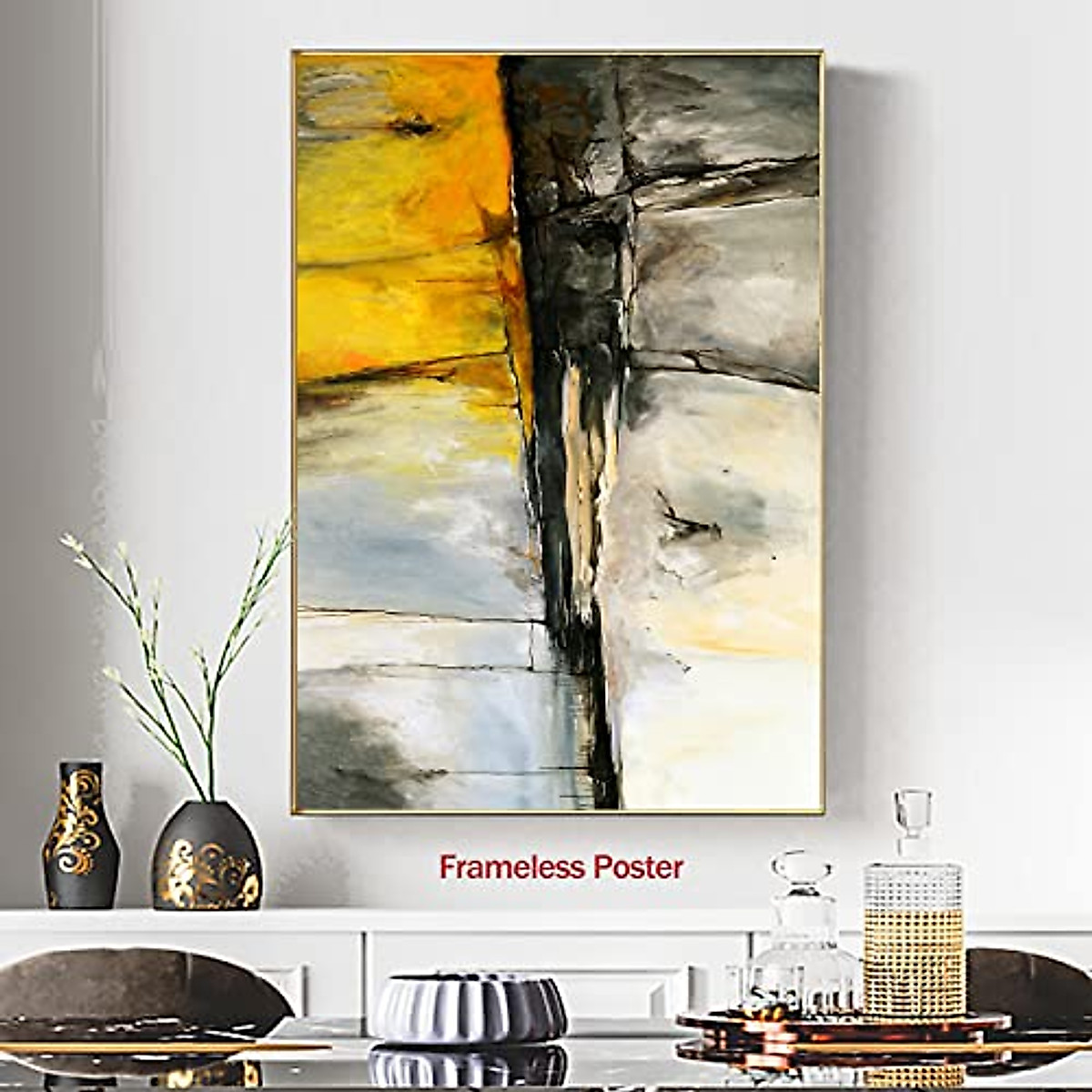Black Yellow White Abstract Painting Abstract Canvas Paintings Wall Art Orange and Grey Abstract Wall Art Modern Abstract Prints Yellow Black Grey Orange Abstract Pictures for Wall Decor 16x24in Frameless