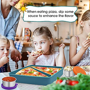 Winceed Pizza Storage Container with 4 Microwavable Serving Trays, Reusable Pizza Slice Container, Silicone Pizza Leftover Storage Box Microwave & Dishwasher Safe (Yellow, Blue)