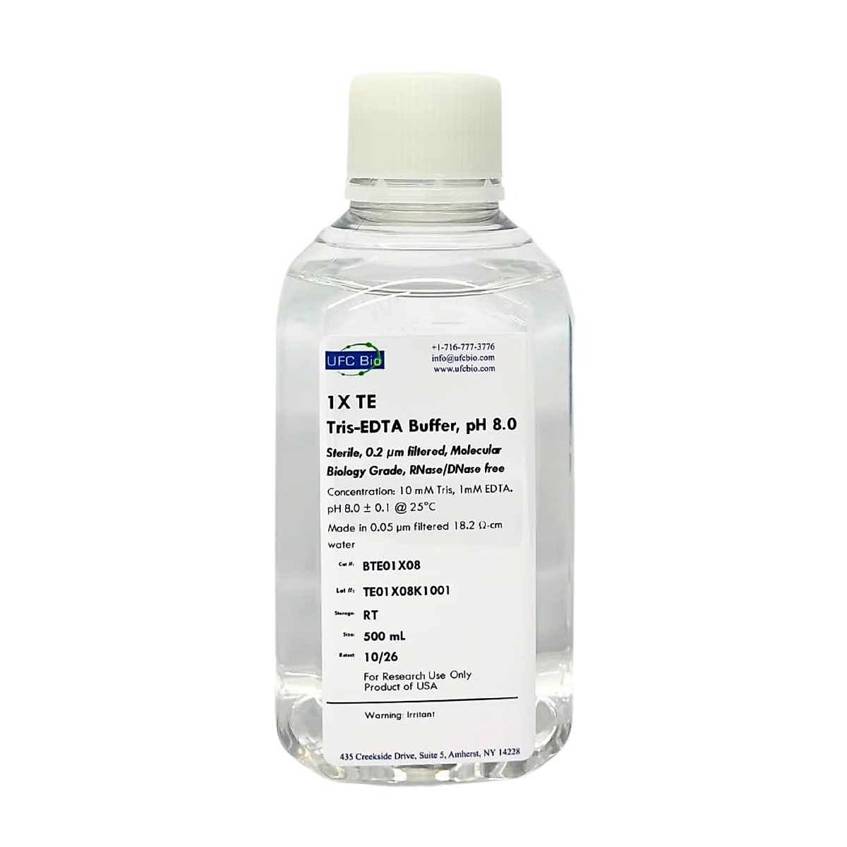 1X TE Buffer, pH 8.0 - Molecular Biology Grade - RNase/DNase Free, Sterile, 0.2um Filtered - 500mL
