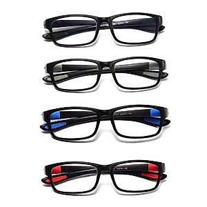 JOON-joon Reading Glasses Men 4 Pairs Ultra Light TR90 Sports Style Blue Light Blocking Readers+3.0