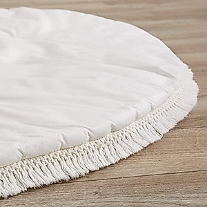 Sweet Jojo Designs Ivory Boho Bohemian Girl Boy Baby Playmat Tummy Time Infant Play Mat - Gender Neutral Solid Color Beige Cream Off White Farmhouse Chic Unisex Minimalist Tassel Fringe Macrame Cotton
